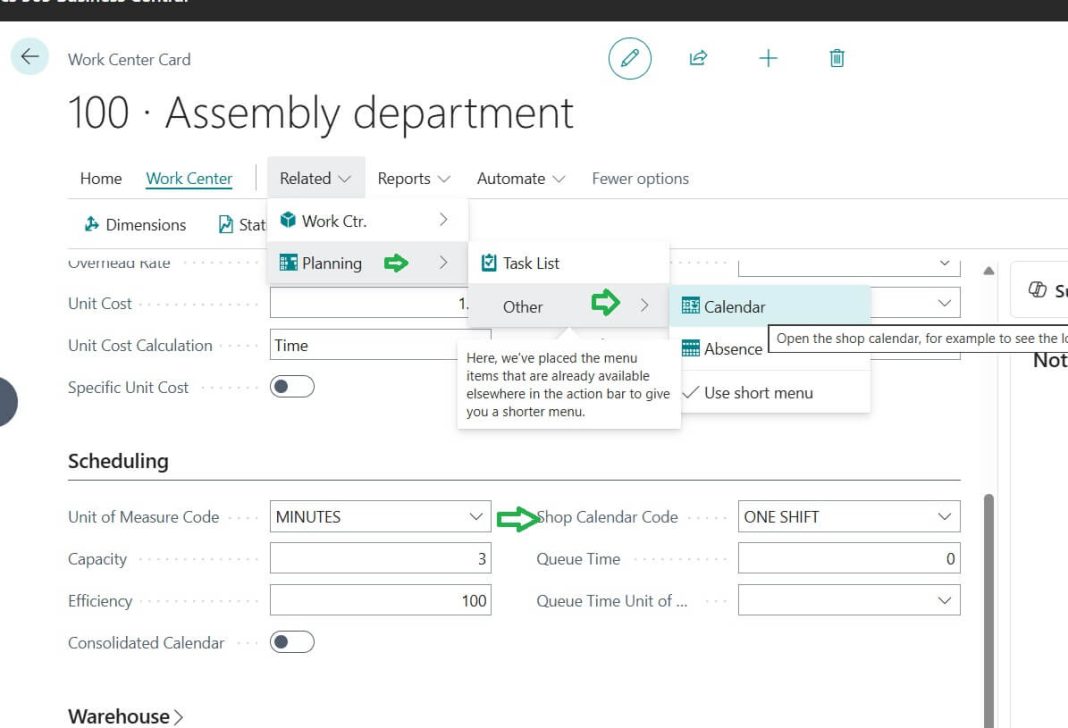 How to Set Up a Work Center Calendar in Business Central