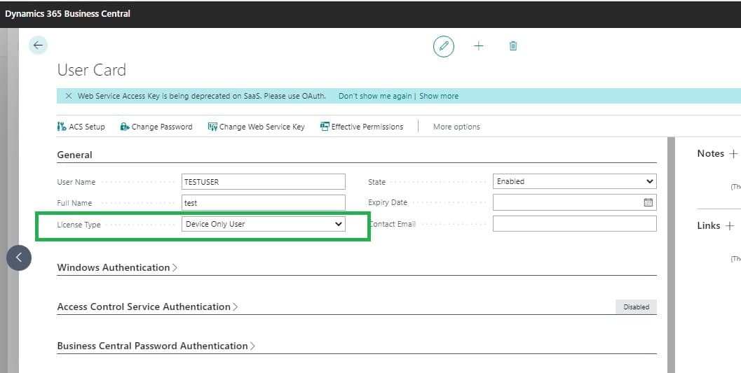 Device User Setup in Business Central