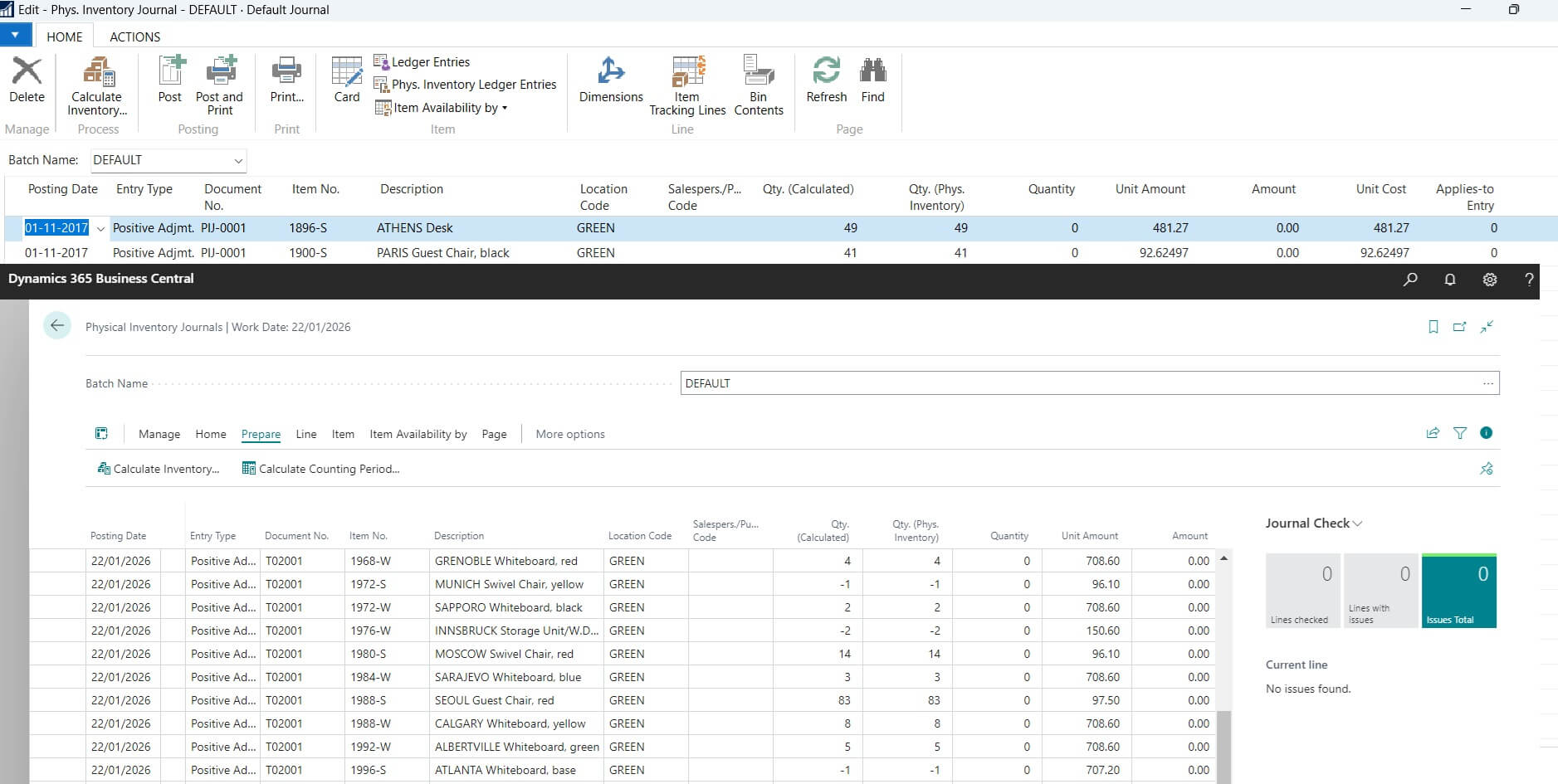 Item Journal vs Physical inventory Journal
