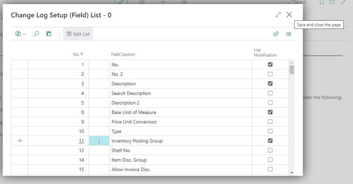 Change Log Setup and Change Log Entries in Business Central