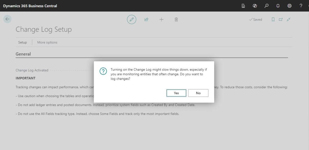 Change Log Setup and Change Log Entries in Business Central
