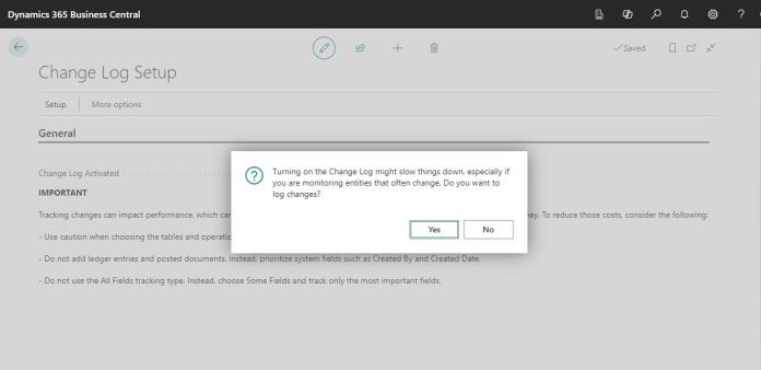 Change Log Setup and Change Log Entries in Business Central