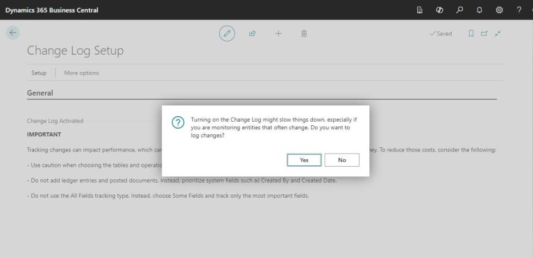 Change Log Setup and Change Log Entries in Business Central