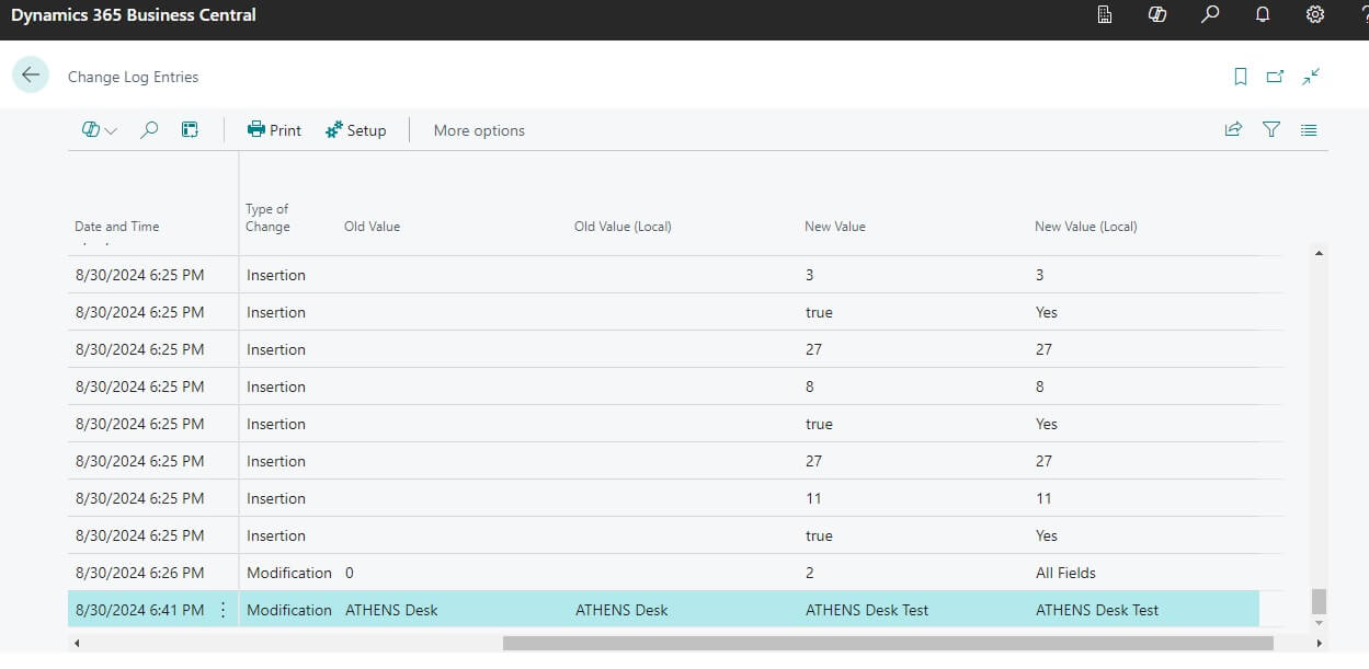 Change Log Setup and Change Log Entries in Business Central