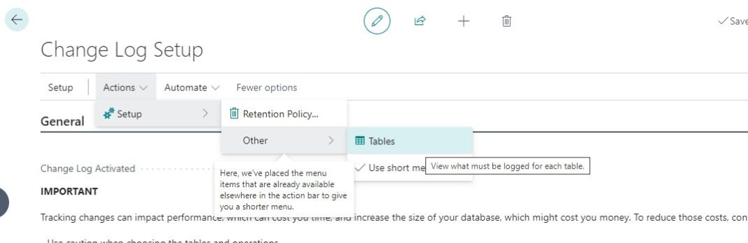 Change Log Setup and Change Log Entries in Business Central