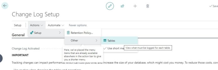 Change Log Setup and Change Log Entries in Business Central