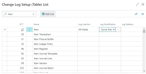 Change Log Setup and Change Log Entries in Business Central