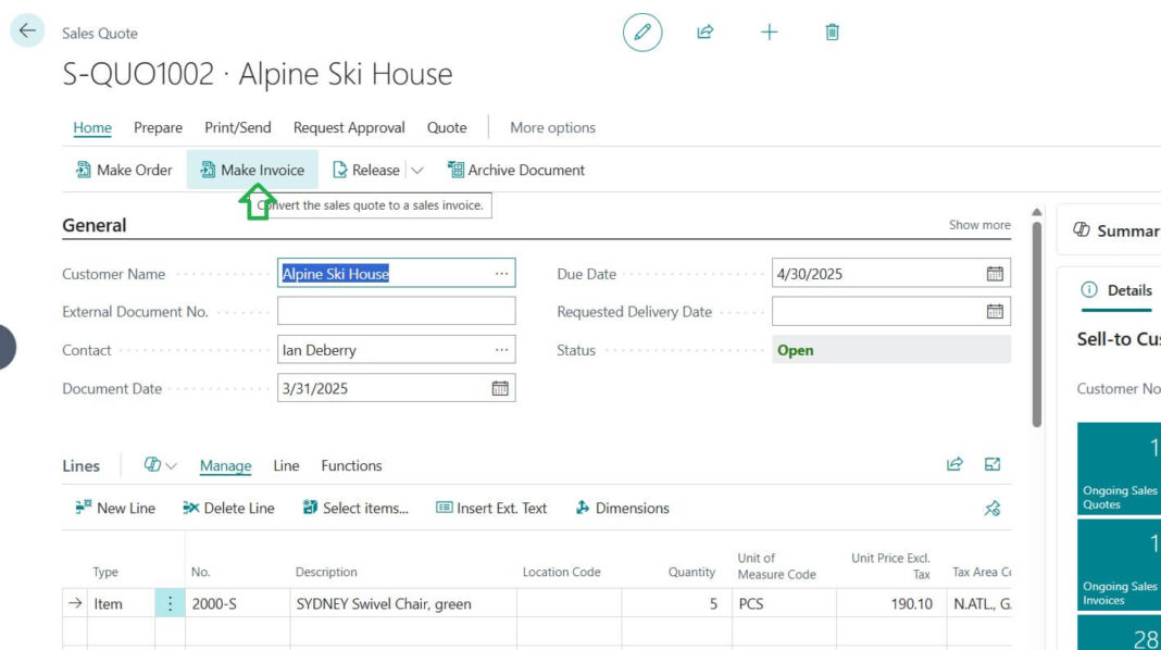 Sales Quote, Order, and Invoice - Full Process in Business Central