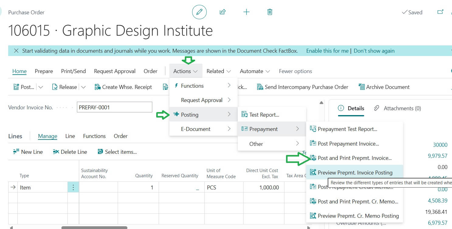 Vendor Prepayments in Business Central