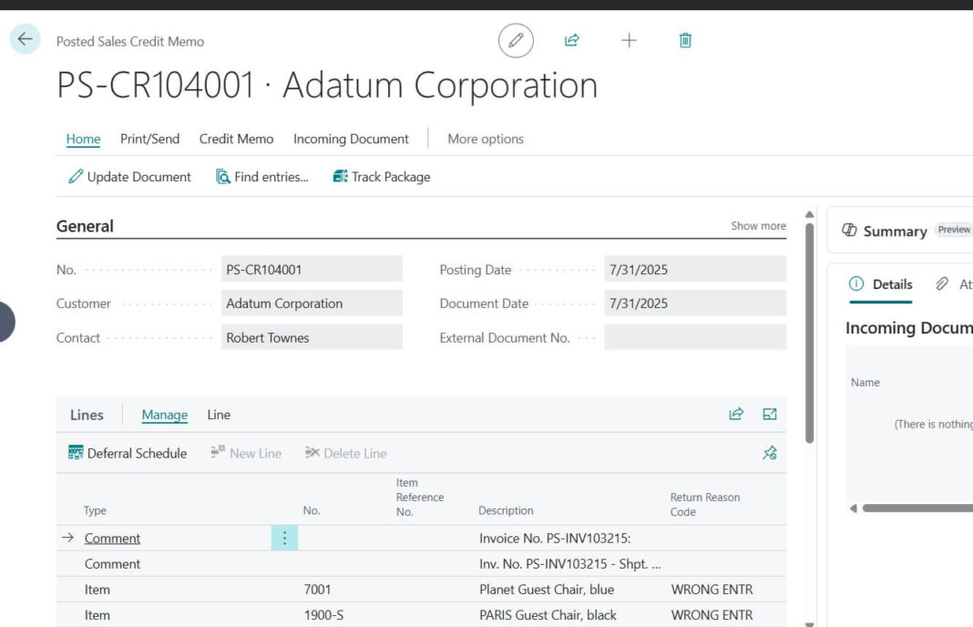 How to Post a Sales Return Order in Business Central